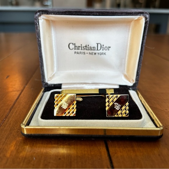 Dior | Accessories | Christian Dior Gold Plated Cuff Links Tie Stay ...